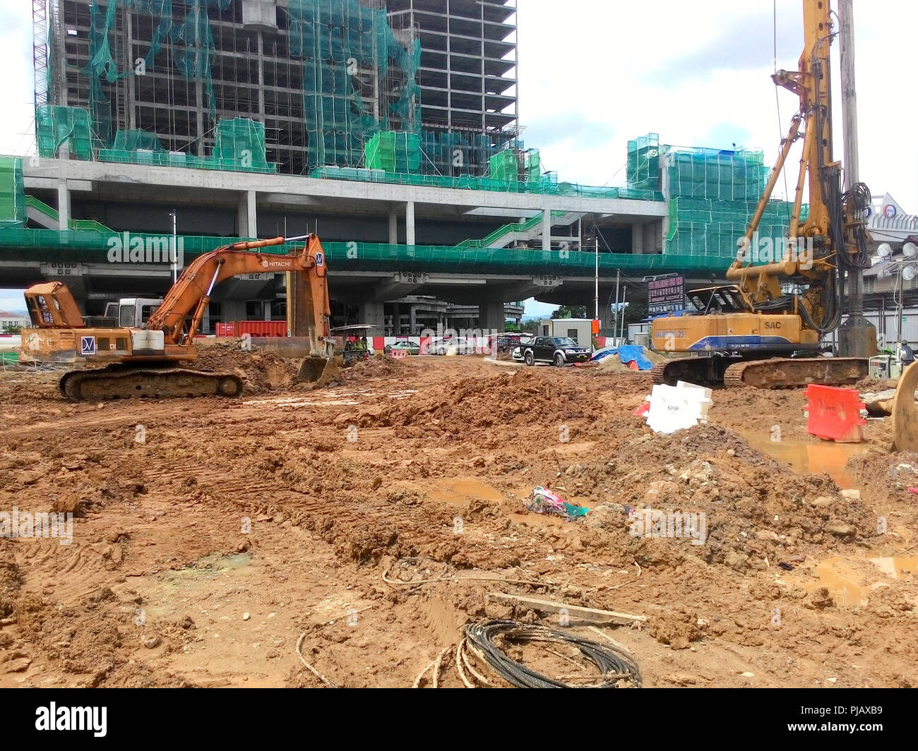Construction site on progress at site. The construction of the building ...