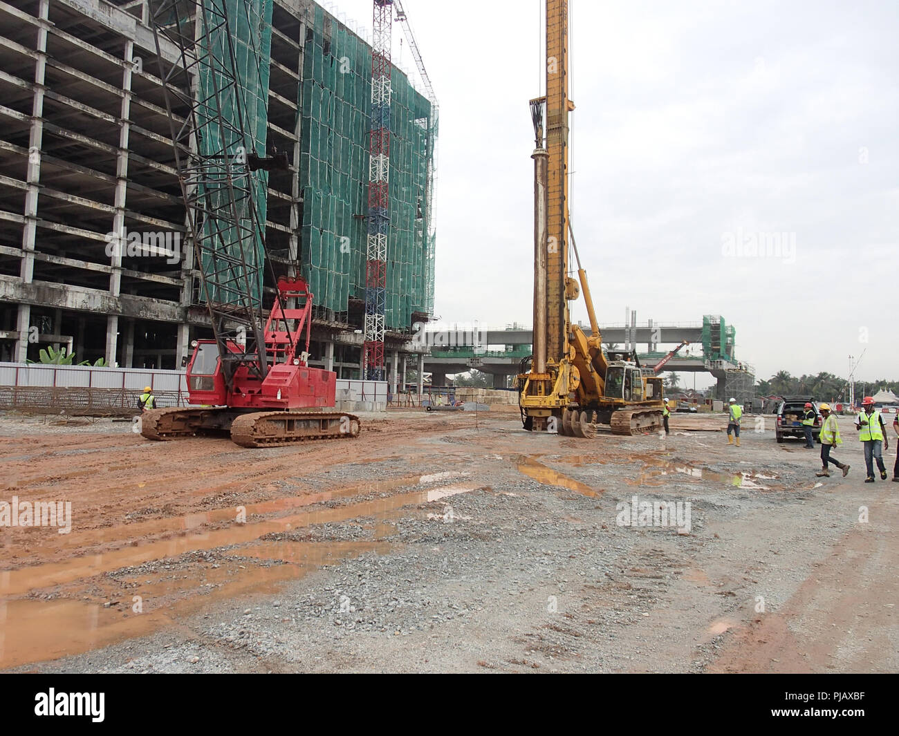 Construction site on progress at site. The construction of the building ...
