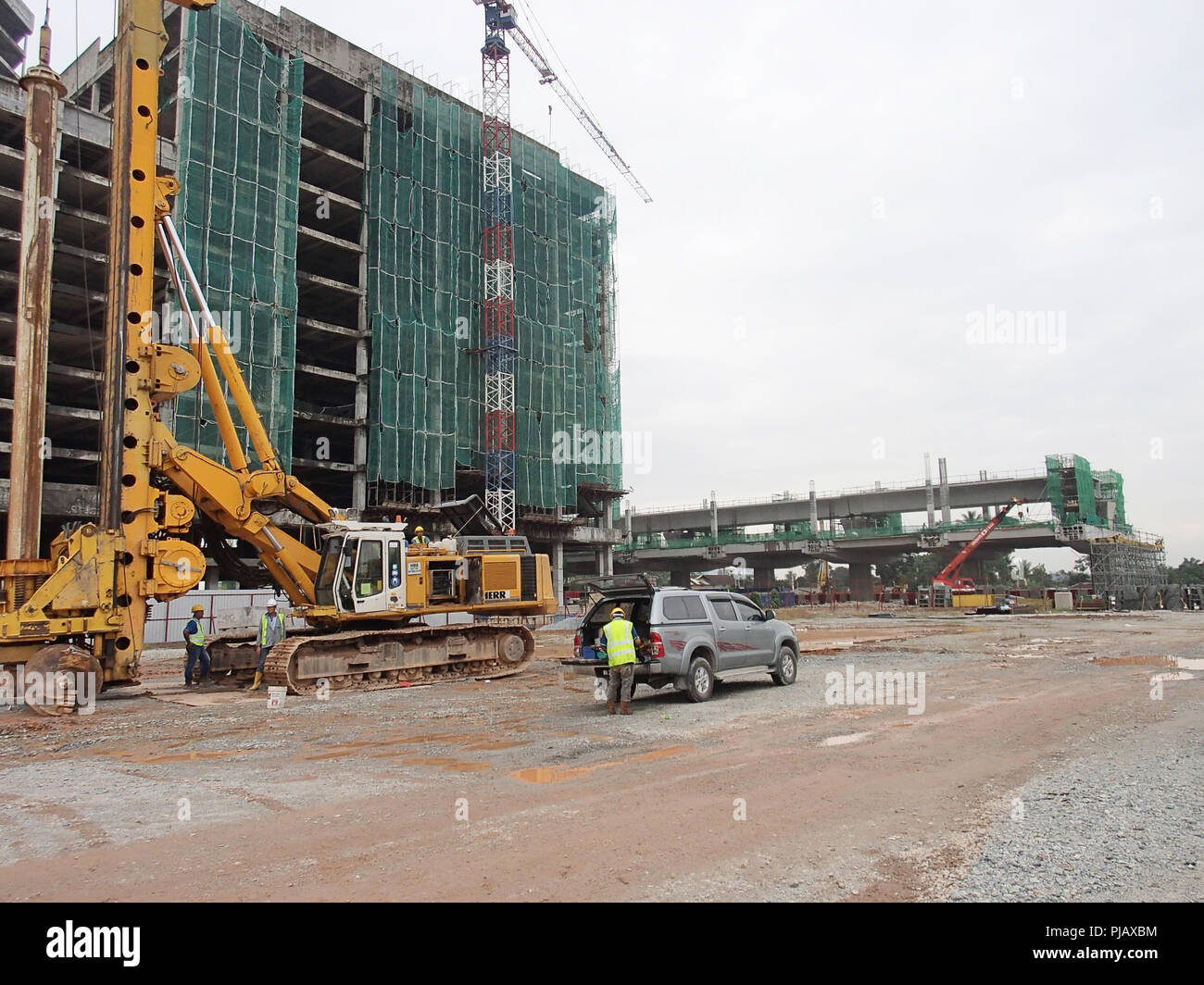 Construction site on progress at site. The construction of the building ...