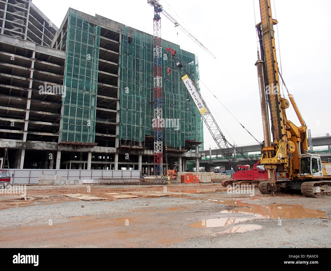 Construction site on progress at site. The construction of the building ...