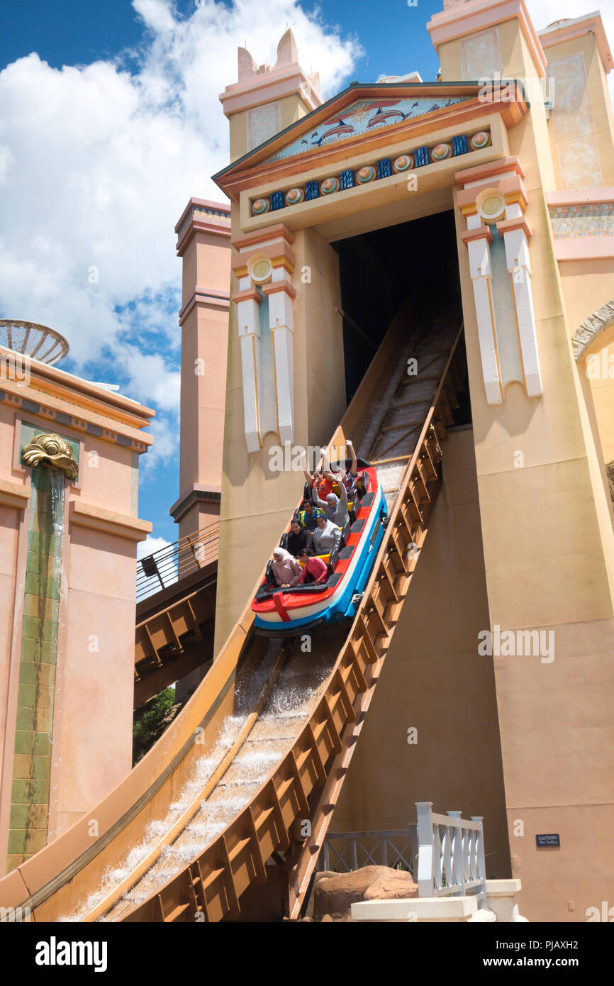 The Journey to Atlantis ride in Seaworld, Orlando, Florida, is a water ...