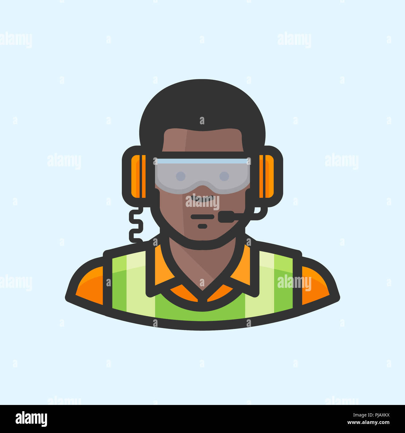 African american man with headset, goggles and reflective vest Stock ...