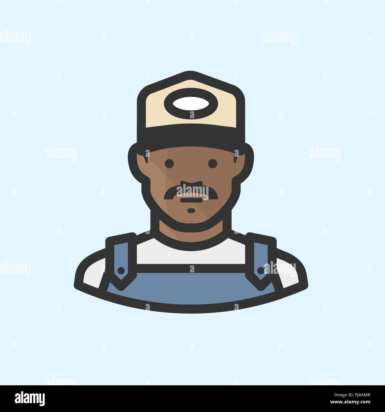 African american man with overalls, baseball hat, and mustache Stock ...