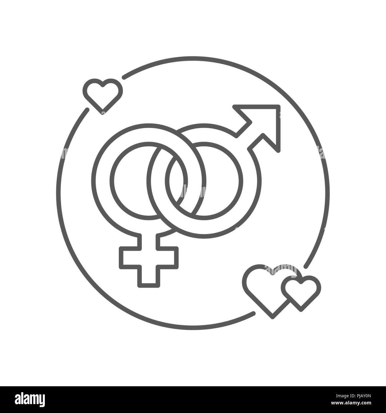 Male and female symbols linked with hearts Stock Photo - Alamy