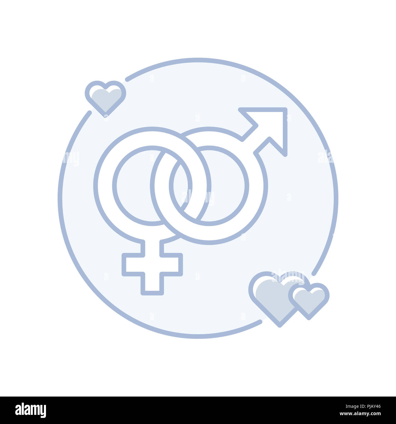Male and female symbols linked with hearts Stock Photo - Alamy