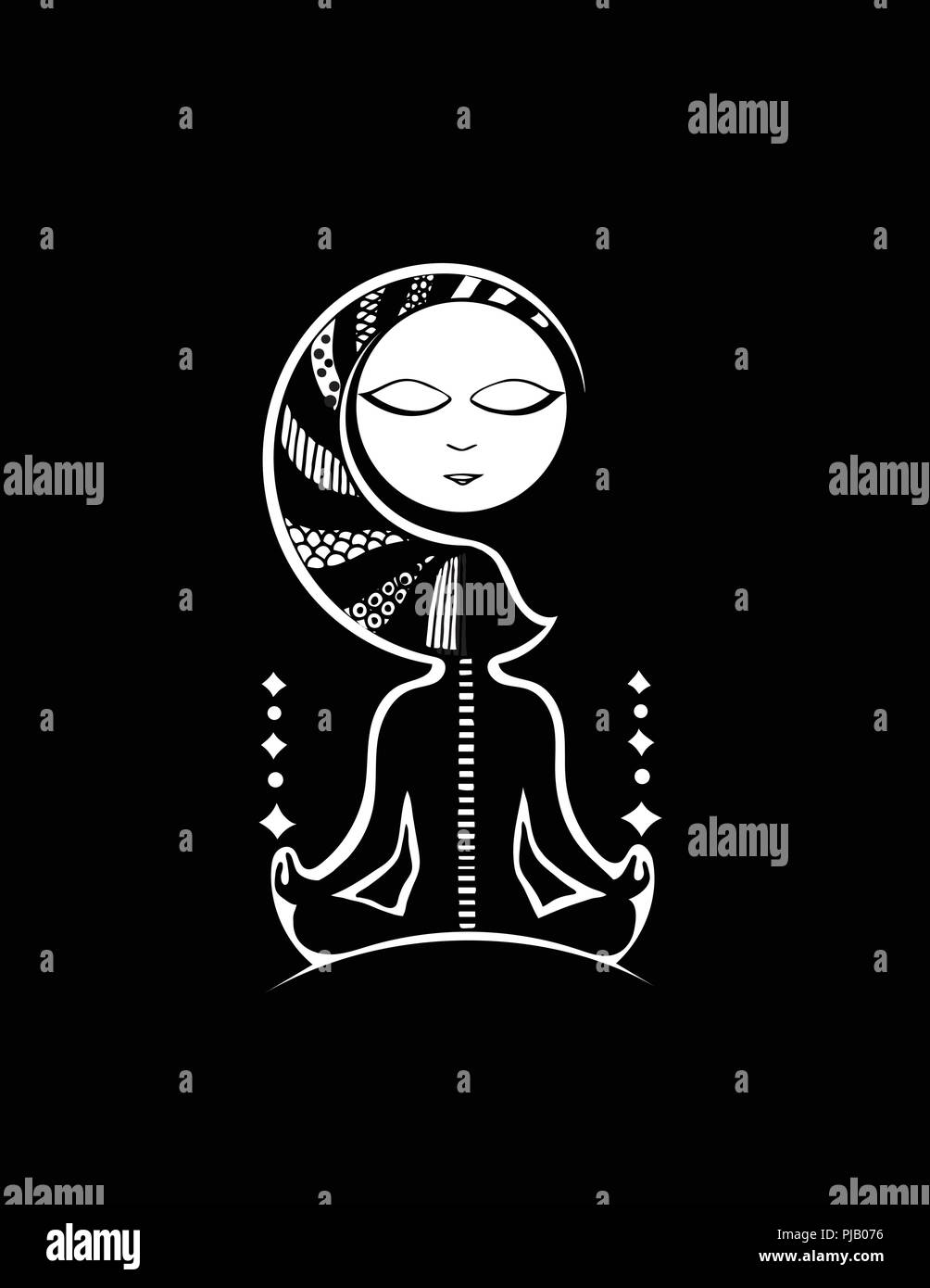 Fantasy background with a woman yogi. Black and white. Vector Stock ...