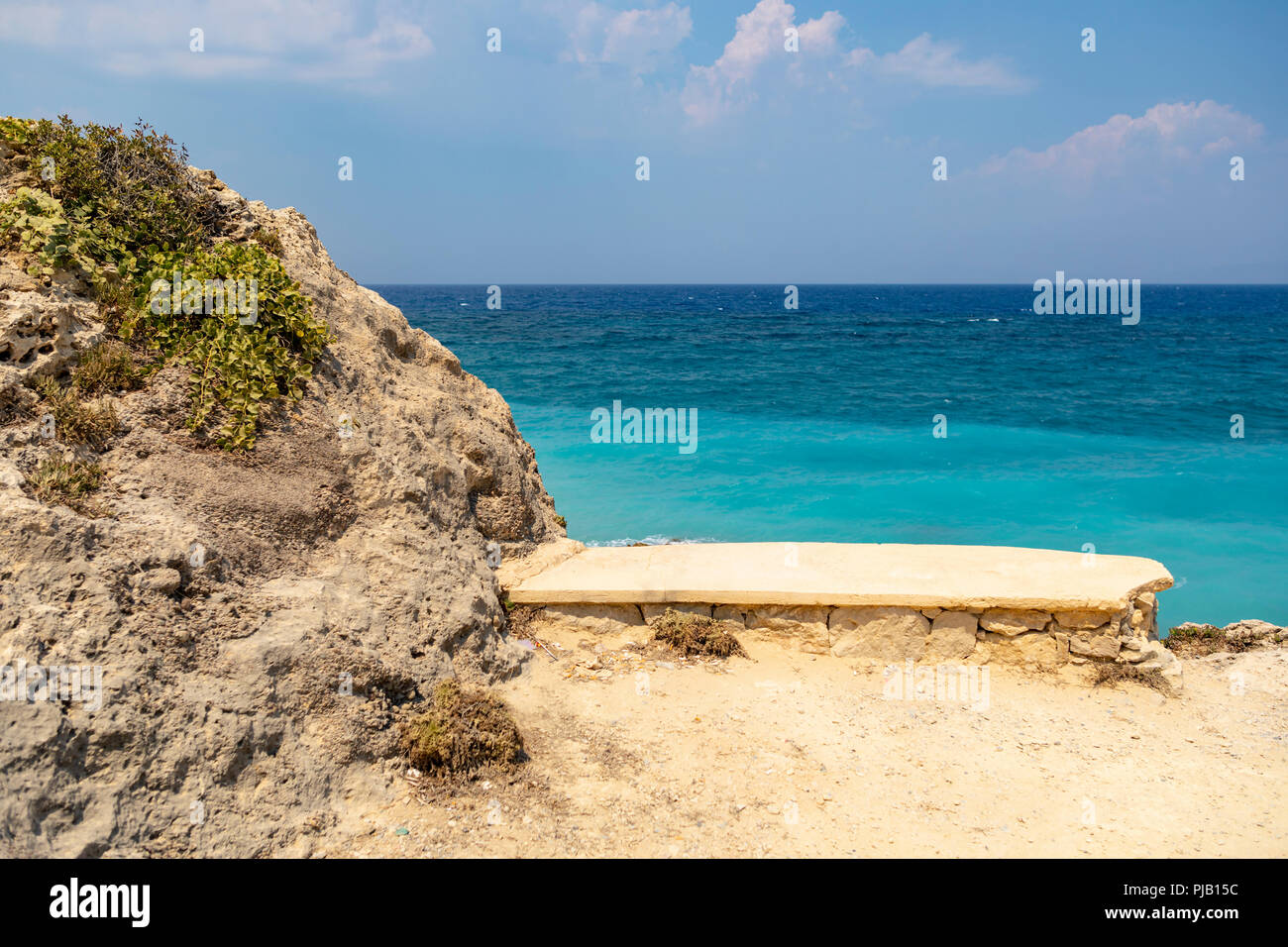 Landscape view of the dreamy azure turquoise sea surrounding the Greek ...