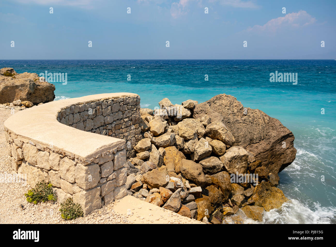 Landscape view of the dreamy azure turquoise sea surrounding the Greek ...