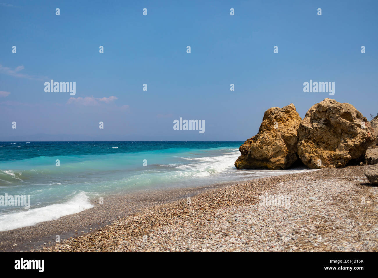 Landscape view of the dreamy azure turquoise sea surrounding the Greek ...