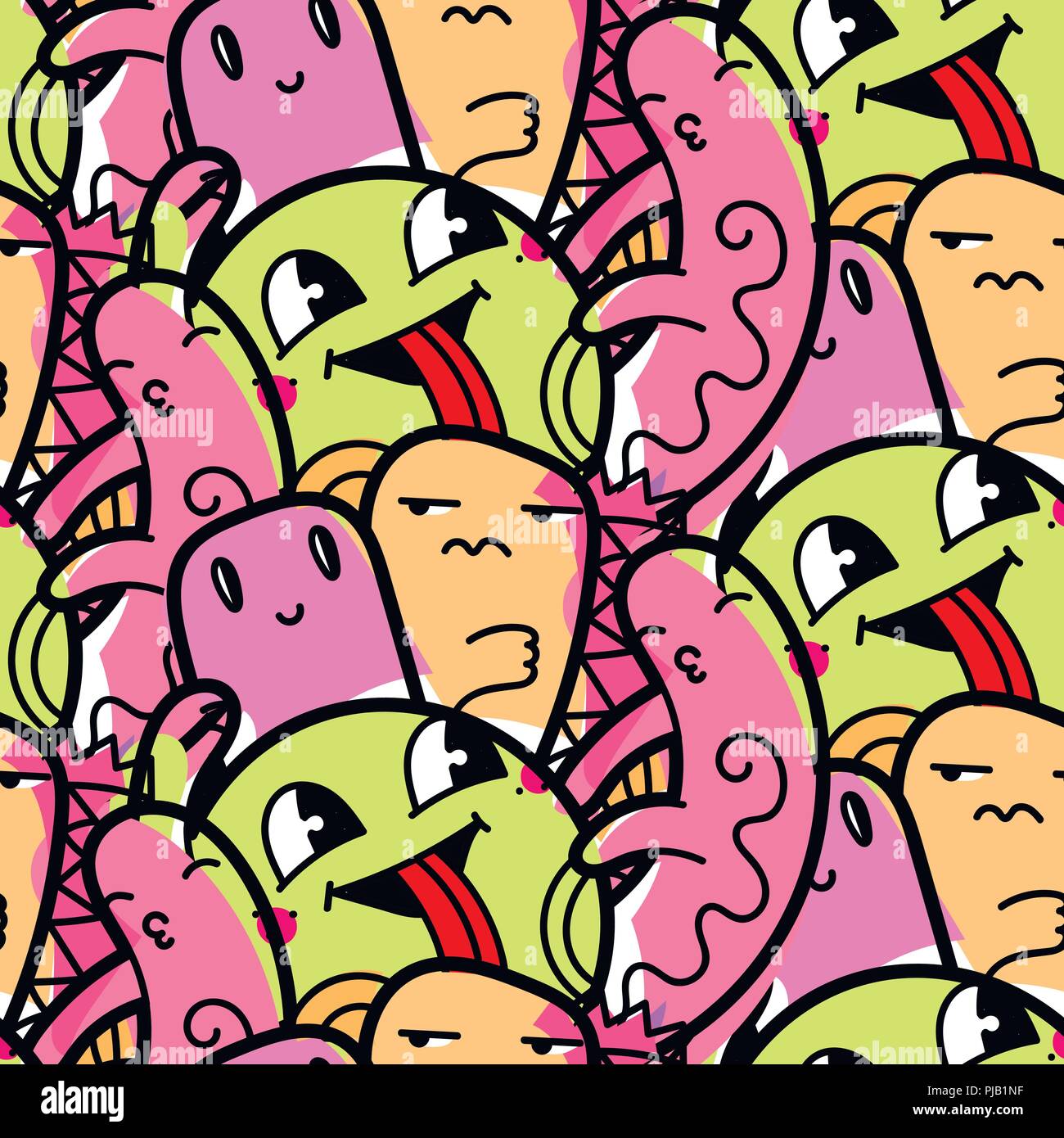 Funny doodle monsters seamless pattern for prints, designs and coloring ...
