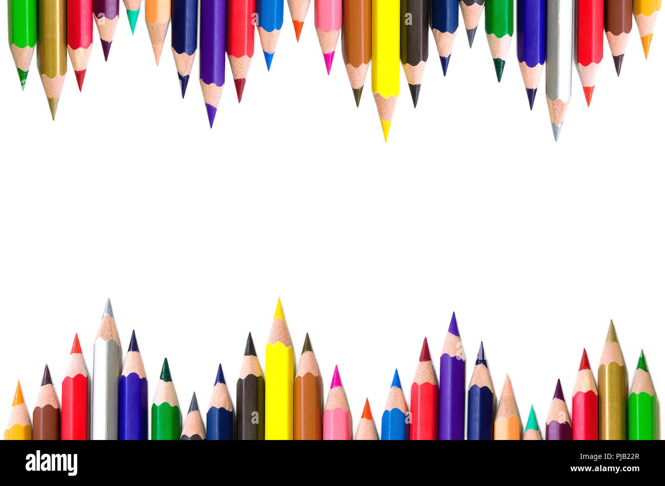 Horizontal frame of color pencils isolated on white background Stock ...