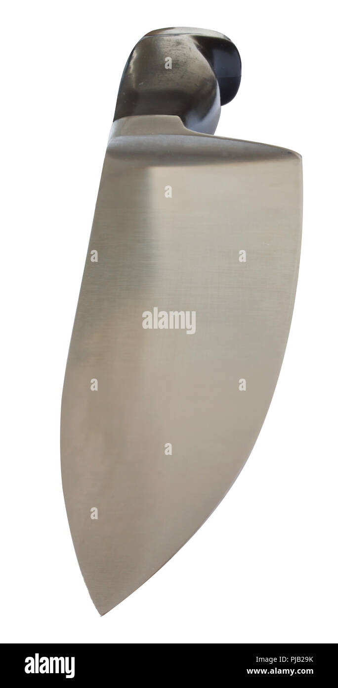 Steel kitchen knife seen in dramatic perspective isolated on white ...