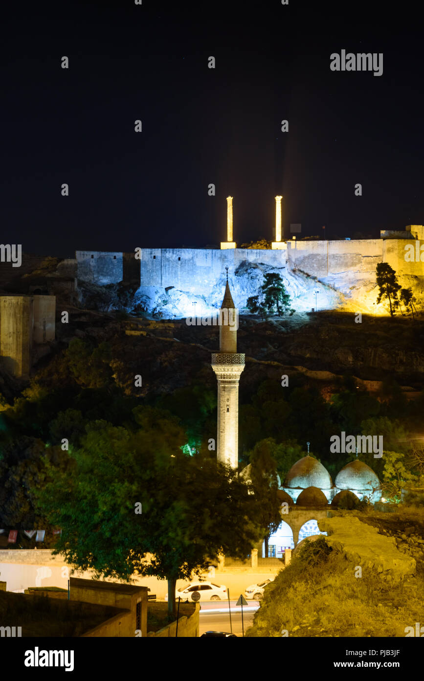 Landmarks of Sanliurfa city such as Urfa Castle also minaret and domes ...