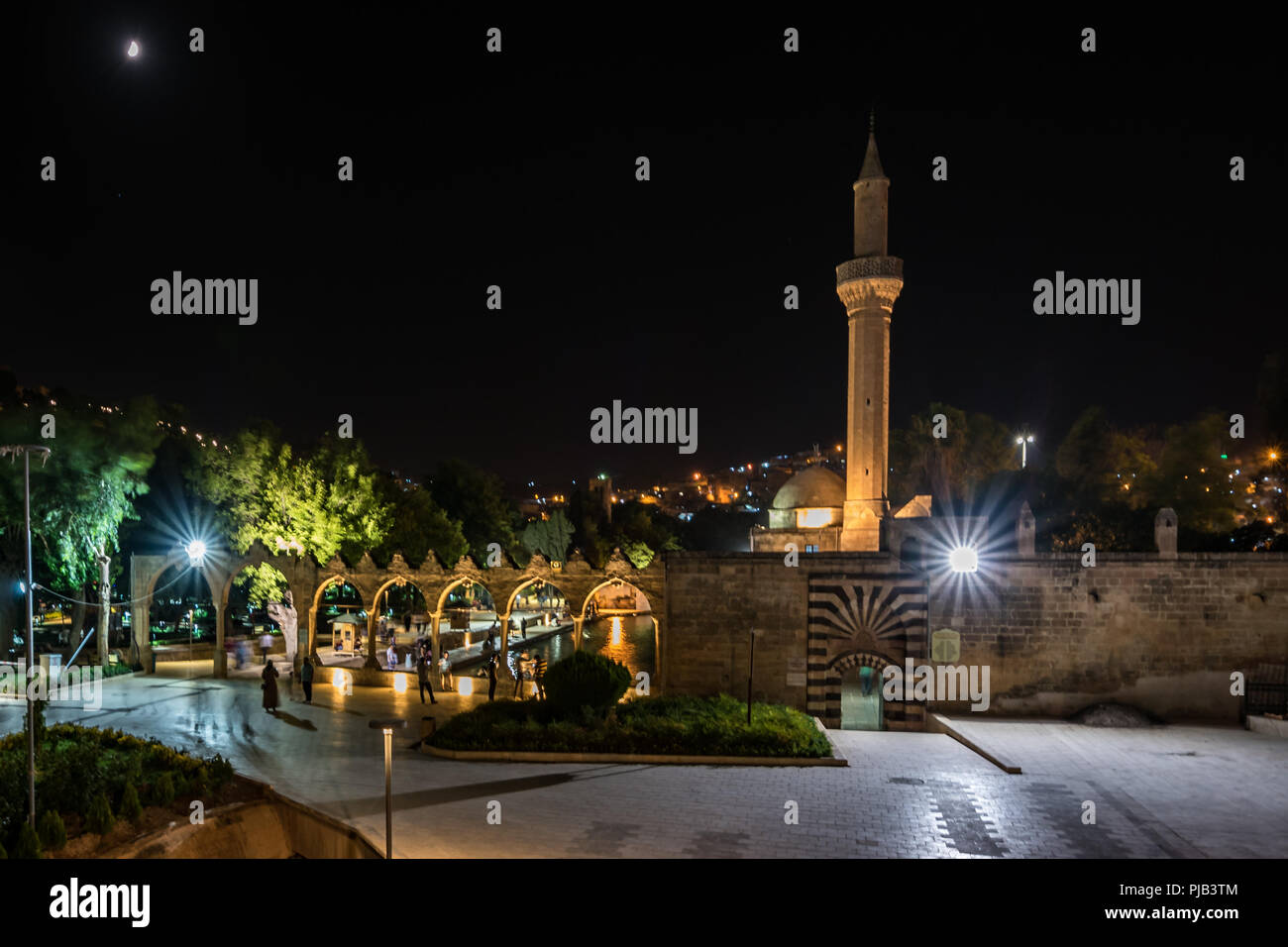 Landmarks of Sanliurfa city such as Fish lake and Rizvaniye mosque in ...