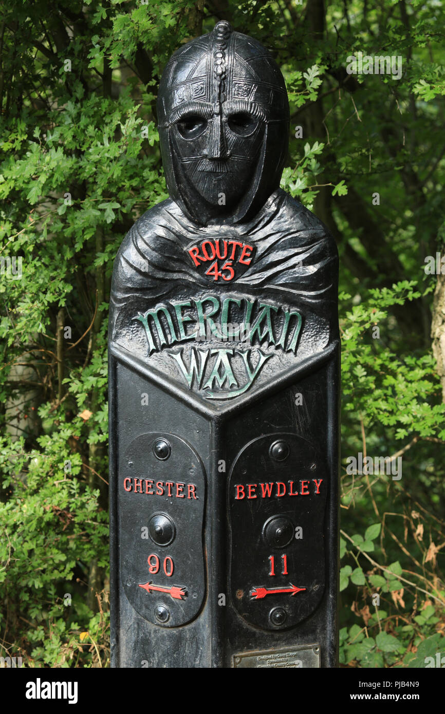 Route 45 marker on the Mercian way, part of the national cycle route at ...