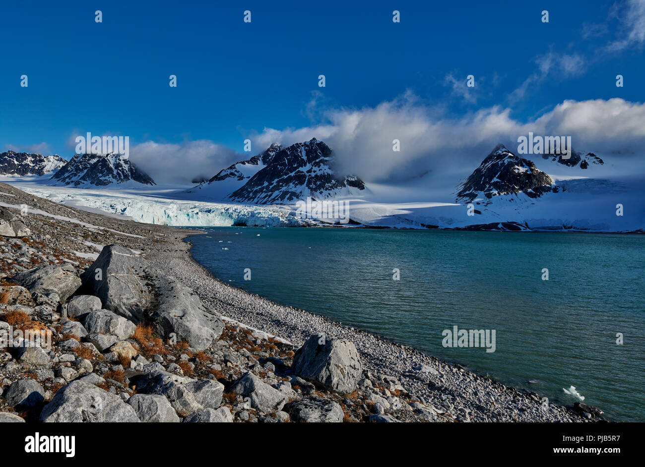 glacier Gullybreen, landscape of Magdalenefjorden, Svalbard or ...