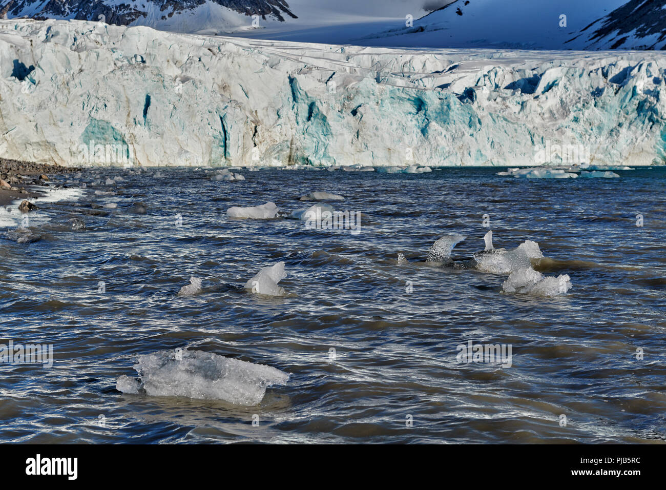 glacier Gullybreen, landscape of Magdalenefjorden, Svalbard or ...