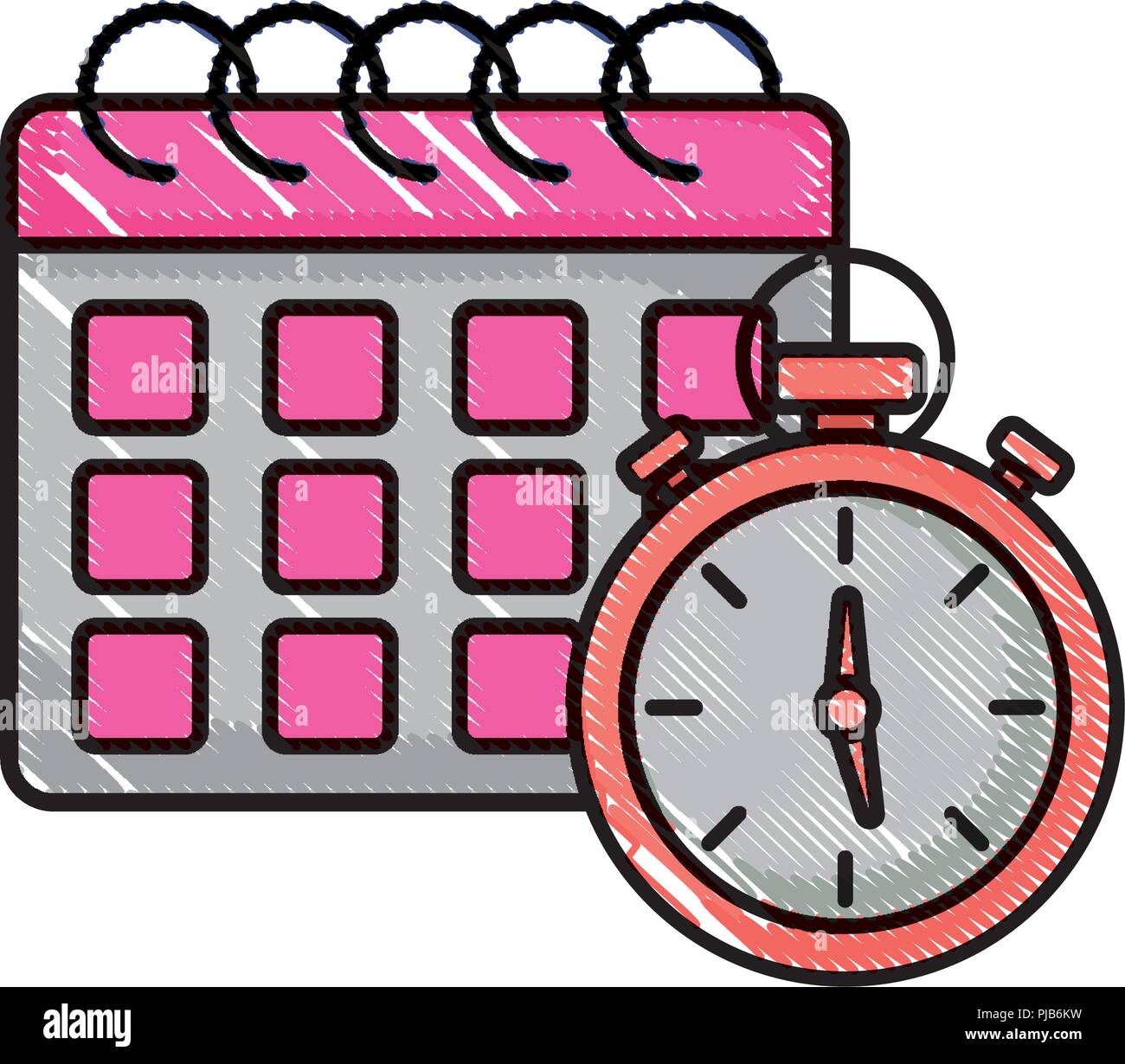 calendar planner and chronometer over white background, vector ...