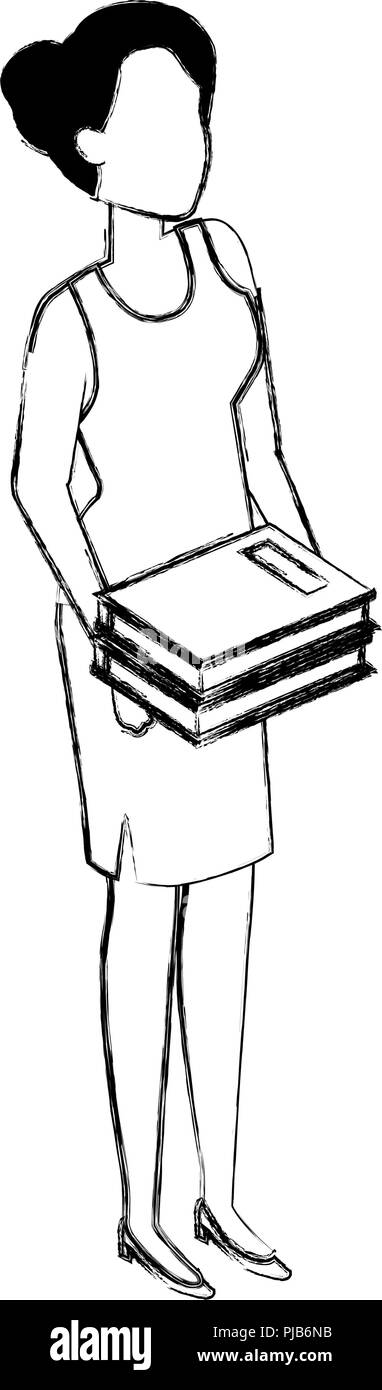 Vector illustration woman books Black and White Stock Photos & Images ...