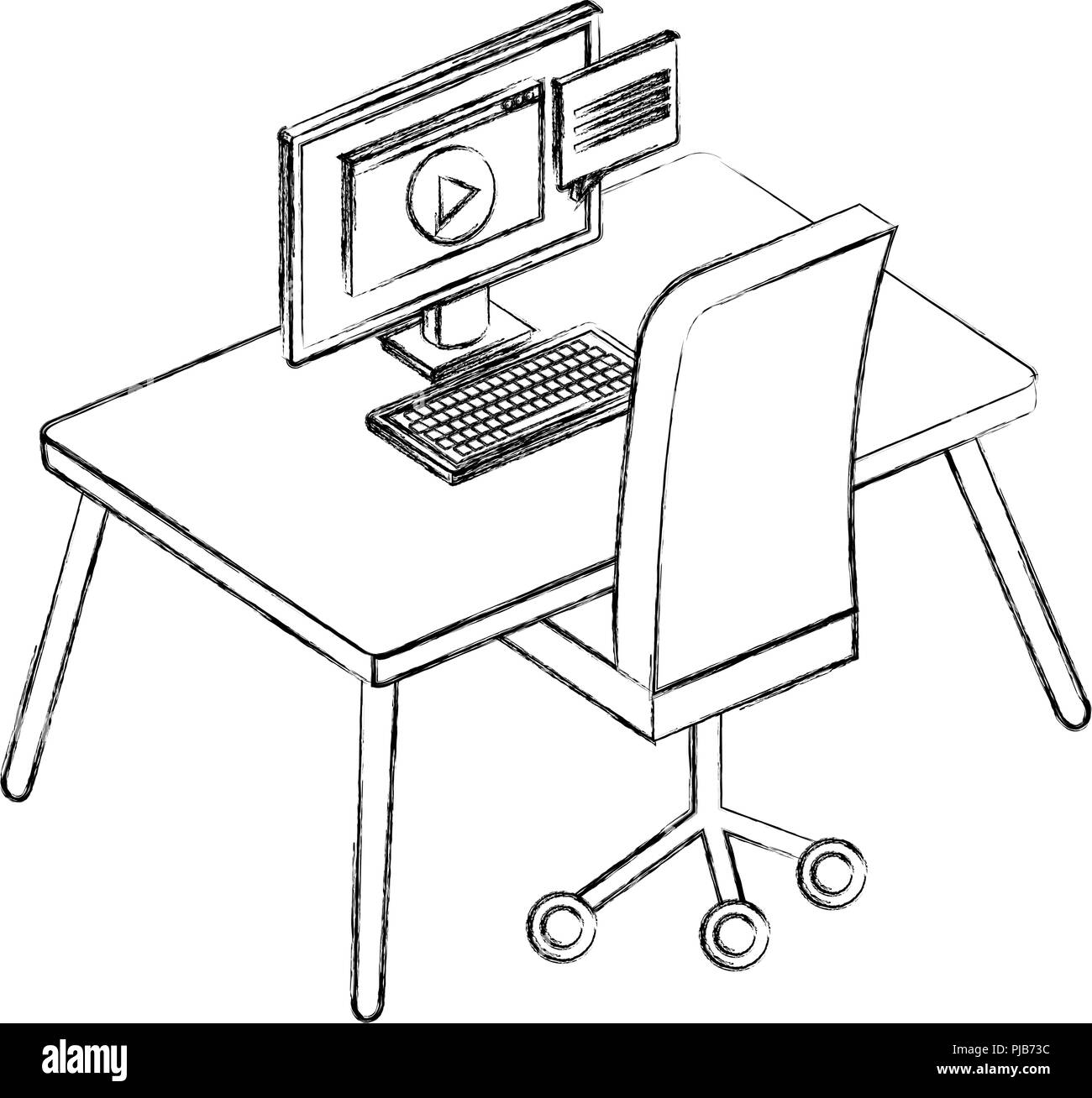 office workplace with desk and desktop scene vector illustration design ...