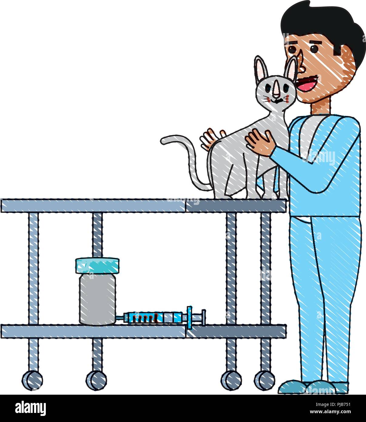 cartoon veterinary examing a cat over white background, vector ...