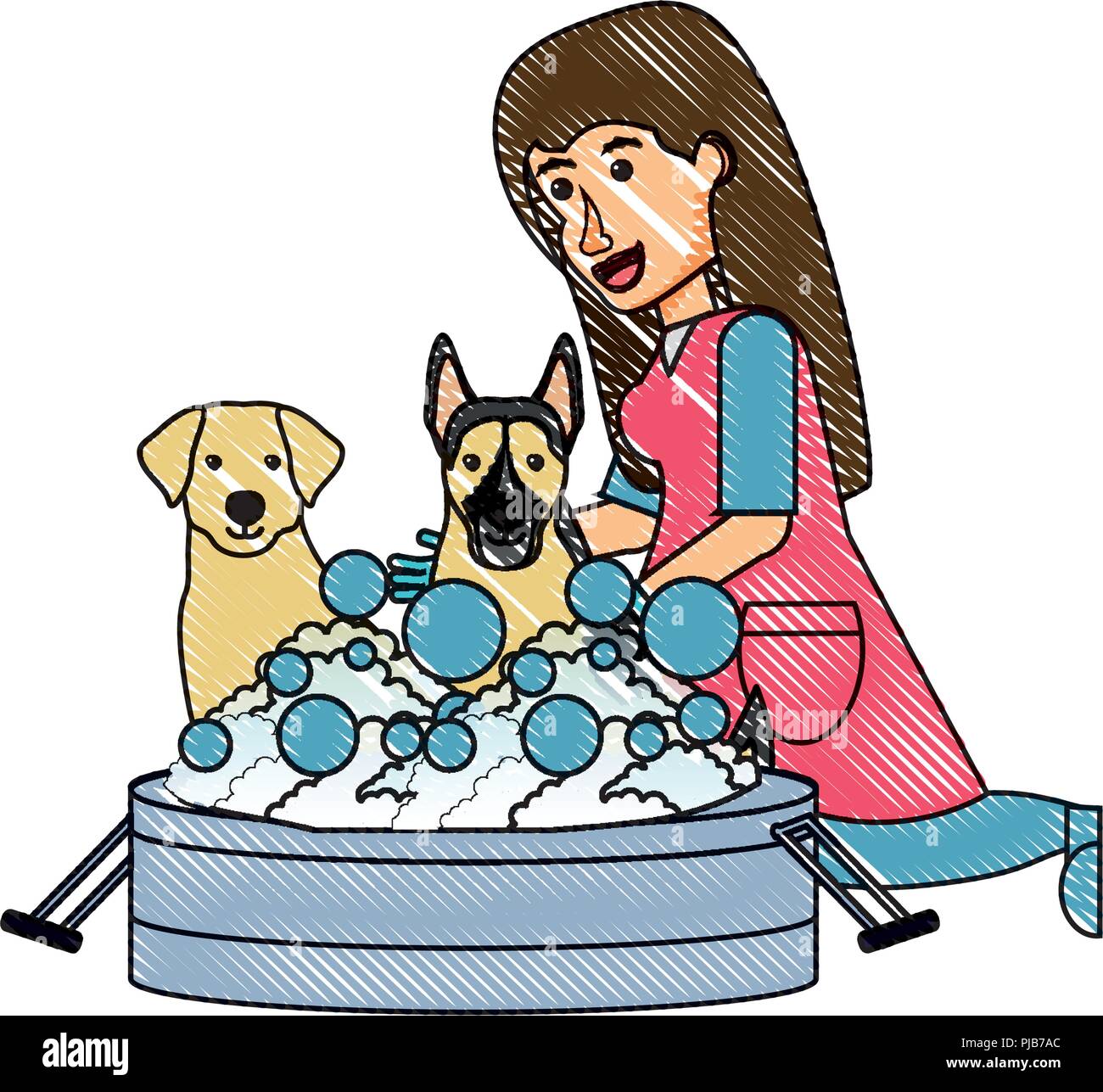 cartoon veterinary bathing a dogs over white background, vector ...