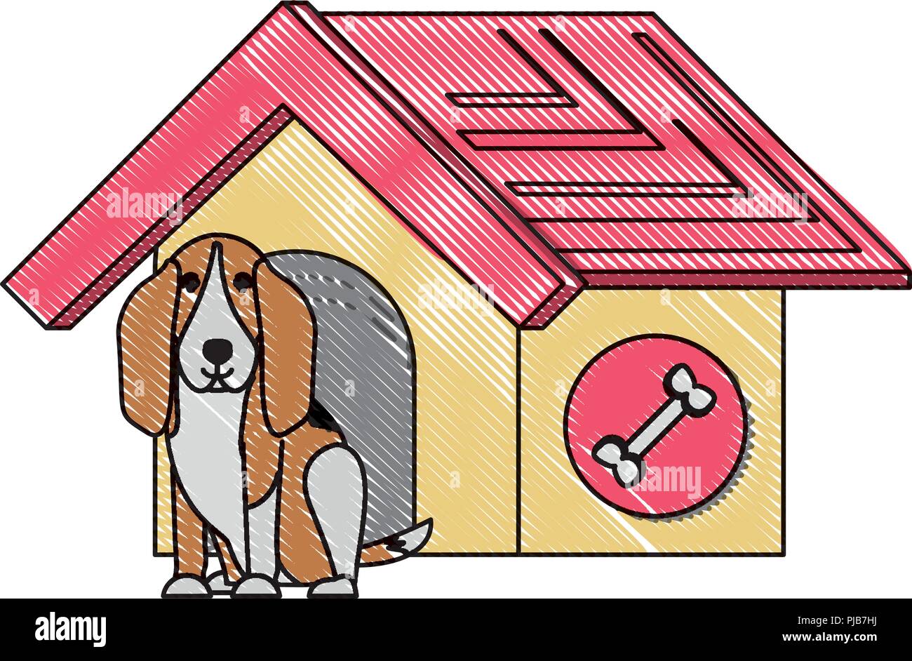 pet house with cute basset hound dog over white background, vector ...