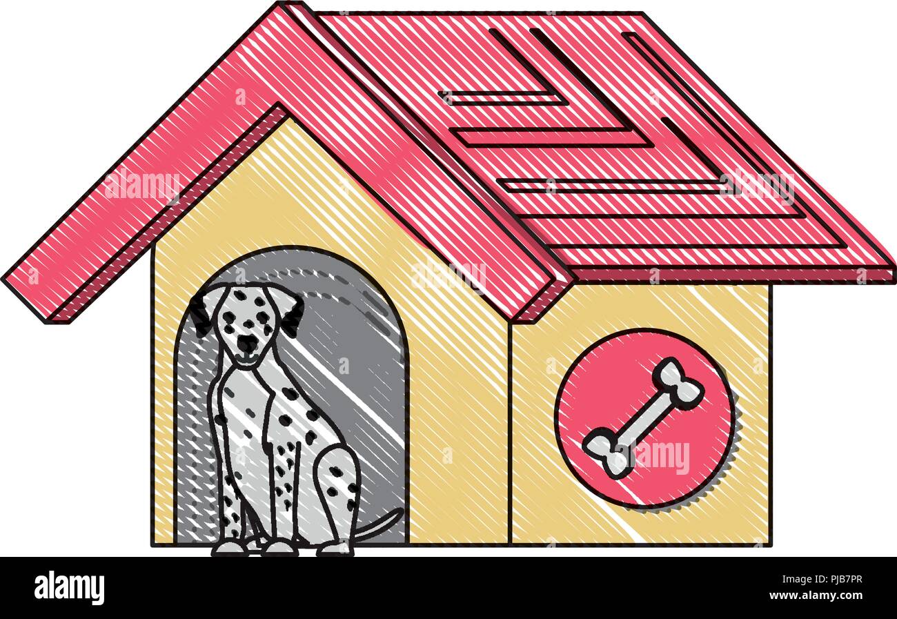 pet house with cute dalmatian dog over white background, vector ...