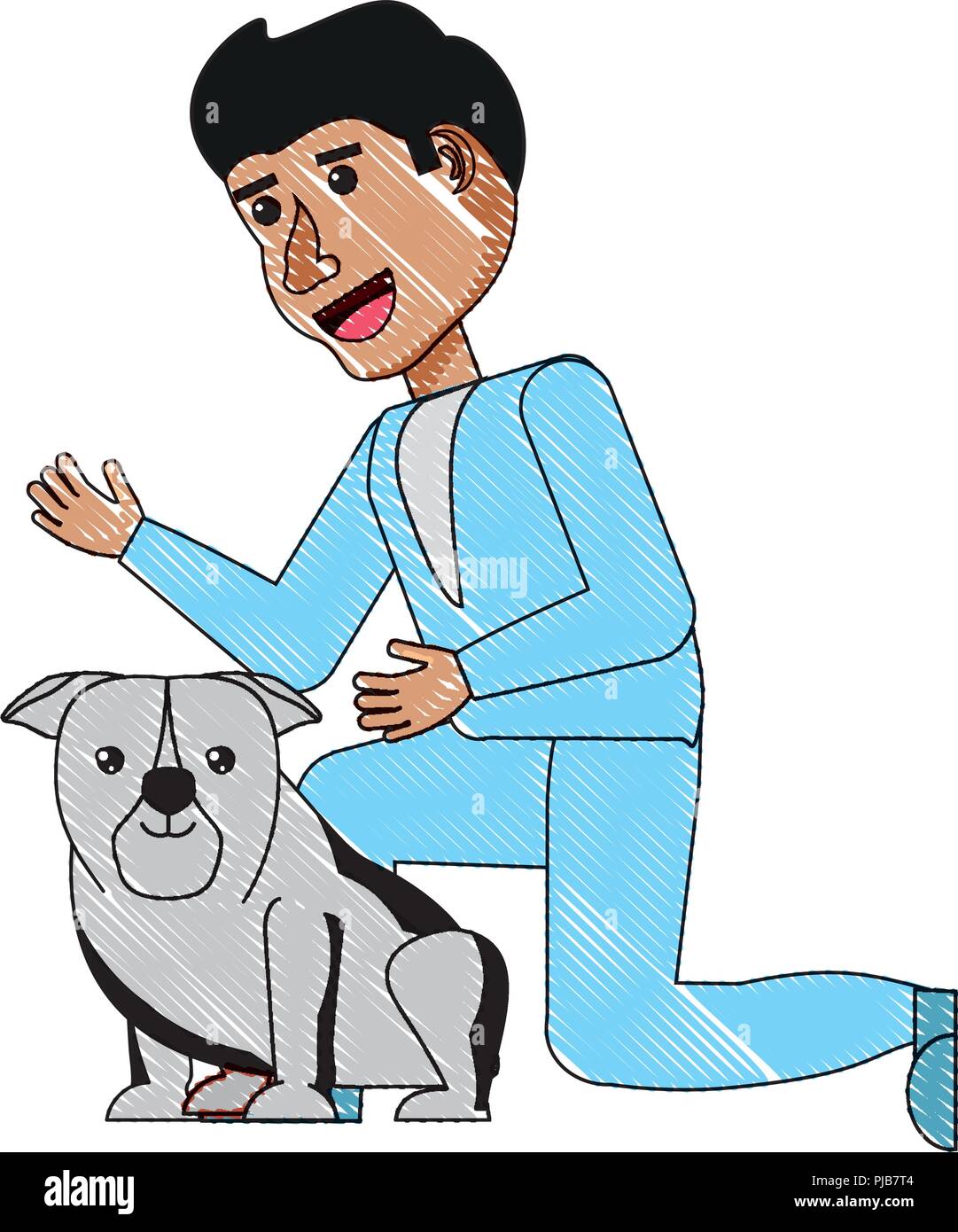 cartoon vet doctor examining a cute bulldog dog over white background ...