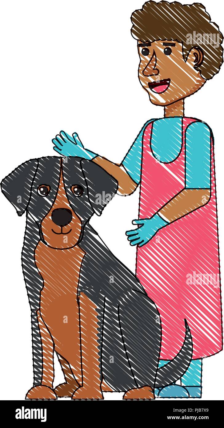 cartoon vet doctor examining a cute dog over white background, vector ...