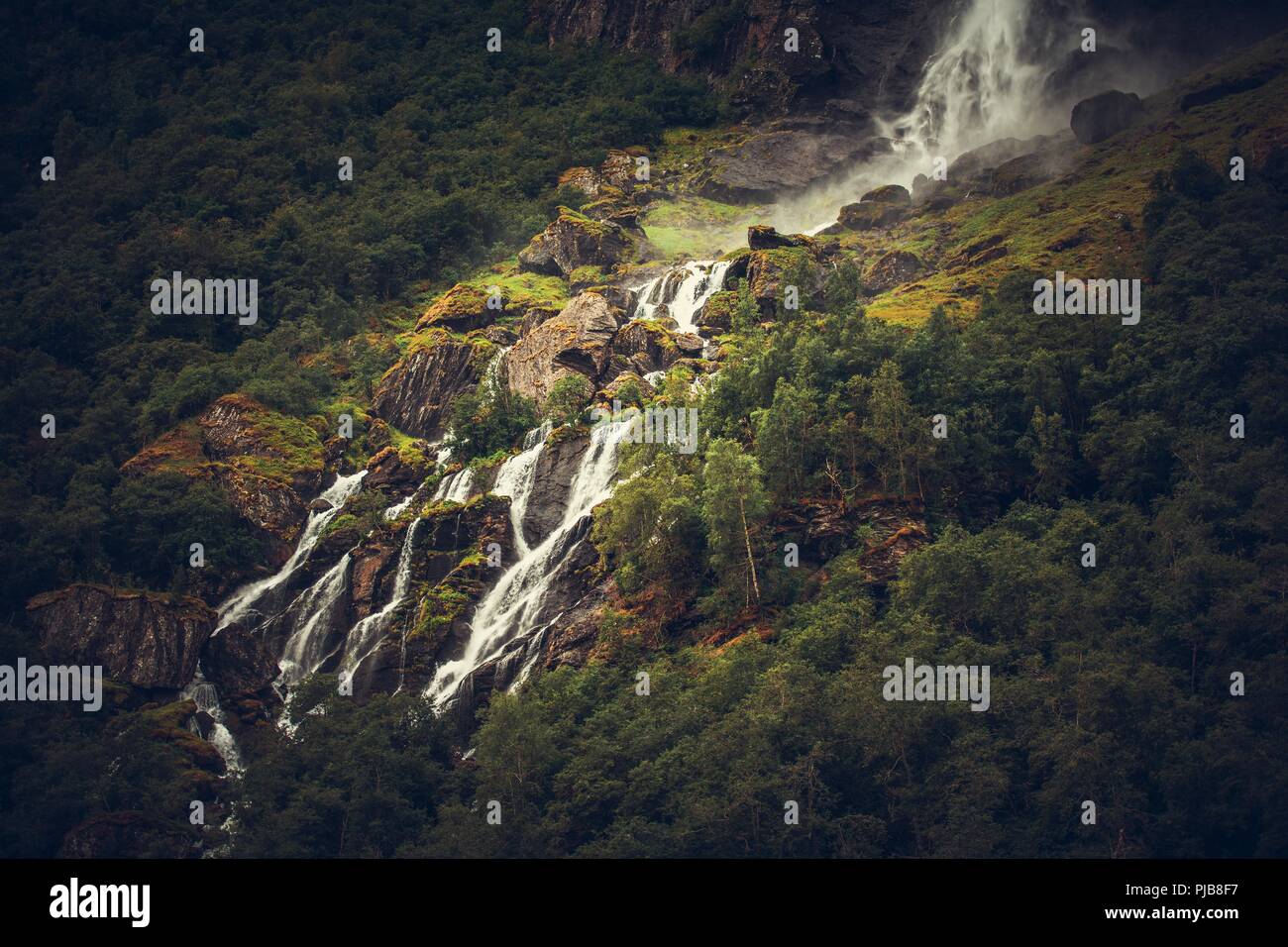 Scenic Glacial Waterfall. Pure Norwegian Landscape Scenery Stock Photo ...