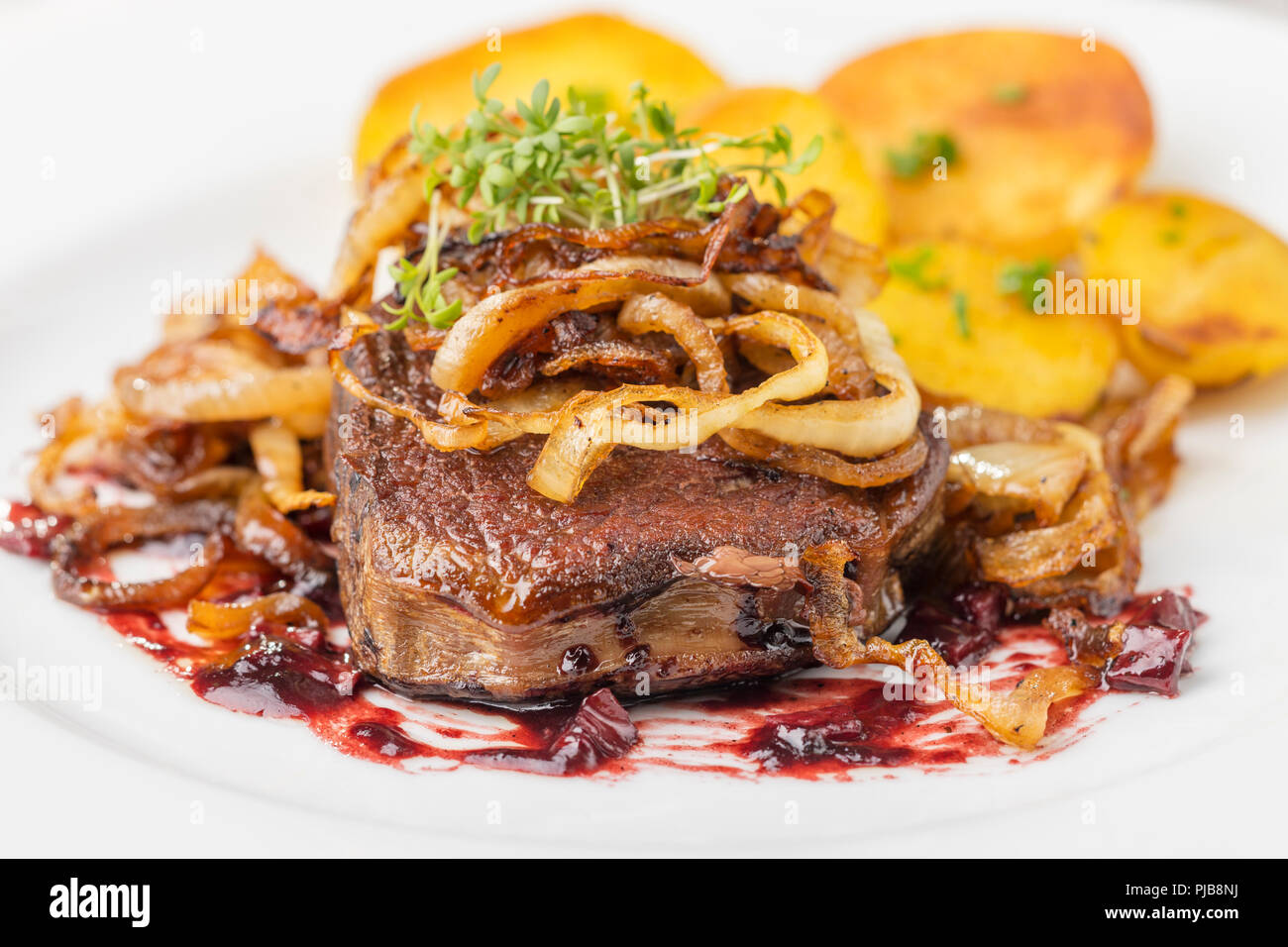 zwiebelrostbraten, a german steak with onions Stock Photo - Alamy