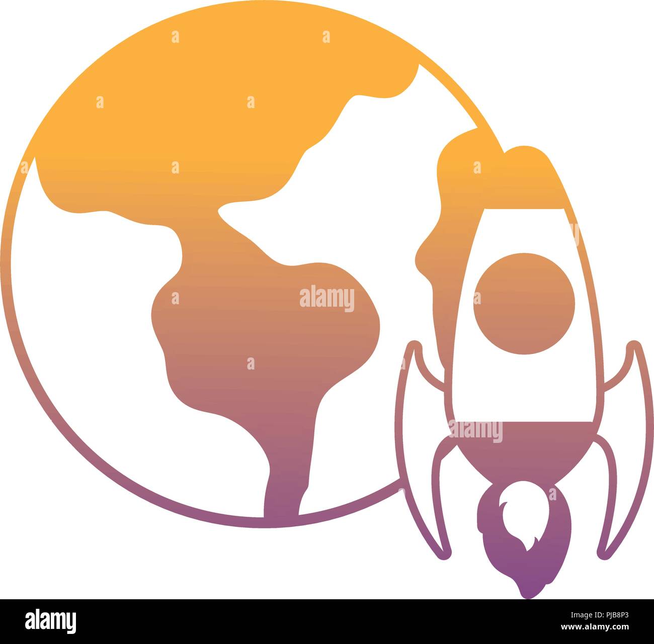 earth planet and space rocket over white background, vector ...