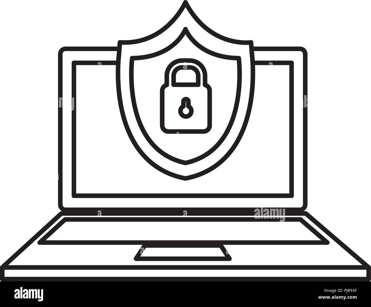 laptop computer with shield padlock vector illustration design Stock ...