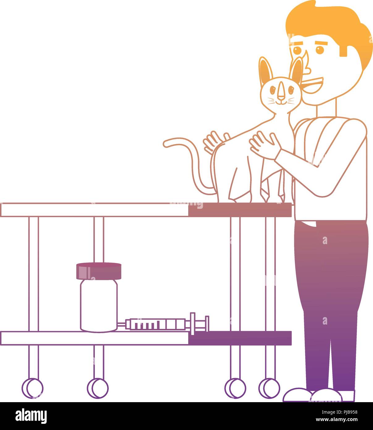 cartoon veterinary examing a cat over white background, vector ...