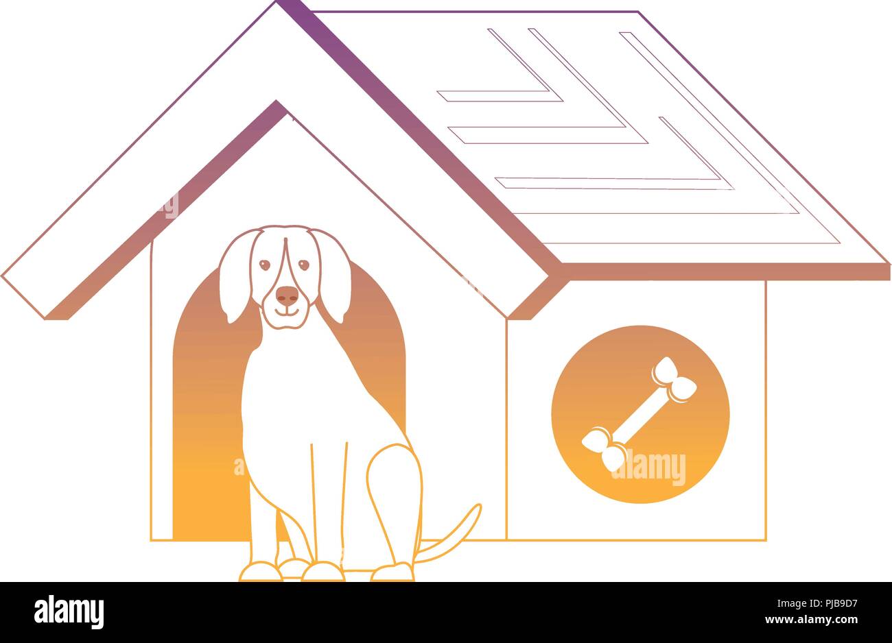 pet house with cute dog over white background, vector illustration ...