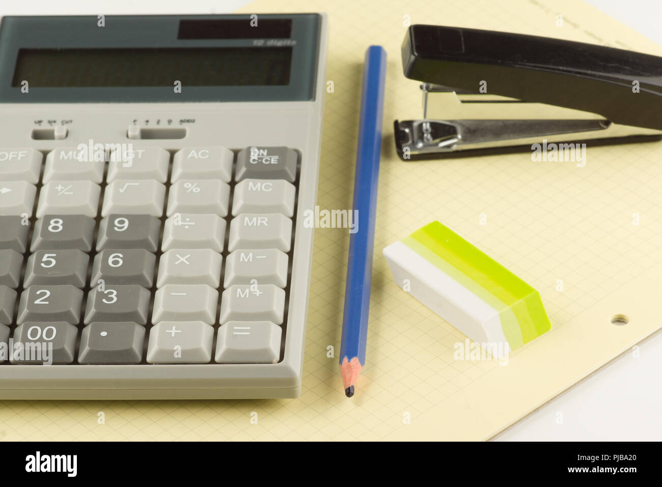 gray digital calculator for calculations close-up on background Stock ...