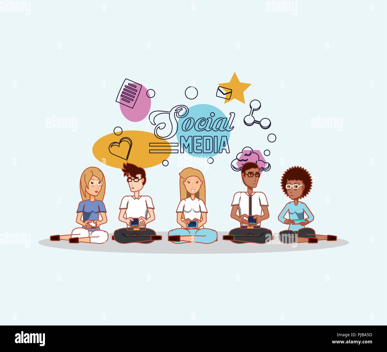 people group with devices technology social media vector illustration ...