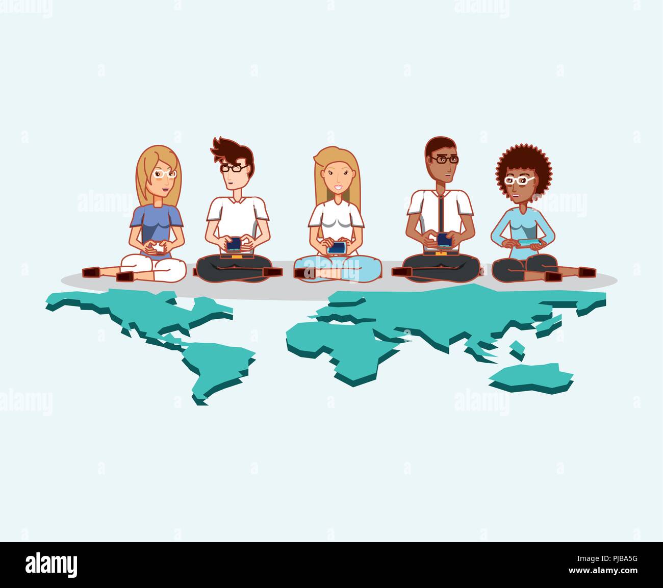 people using digital gadgets world social media vector illustration ...