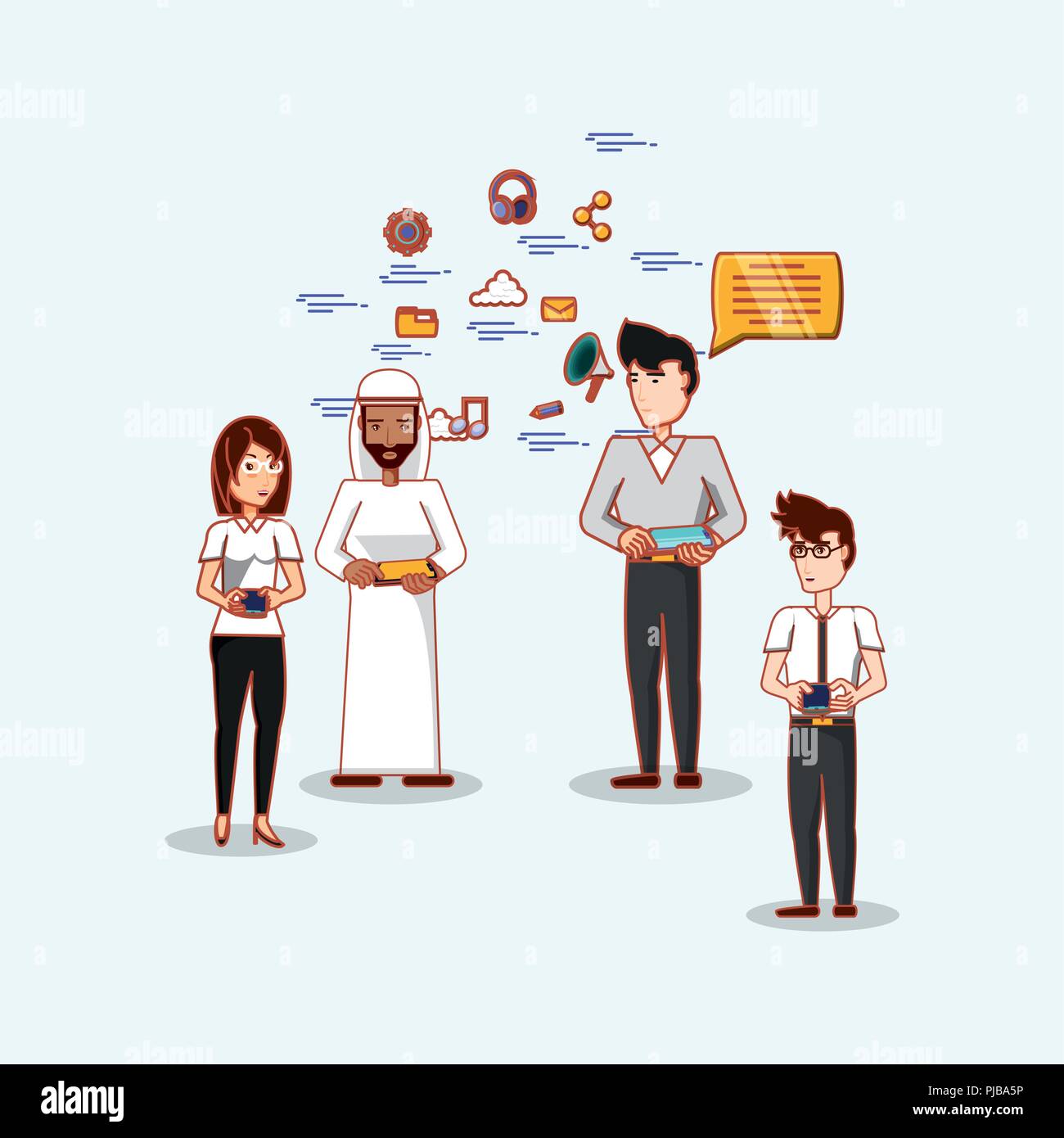 people using smartphone tablets digital world social media vector ...