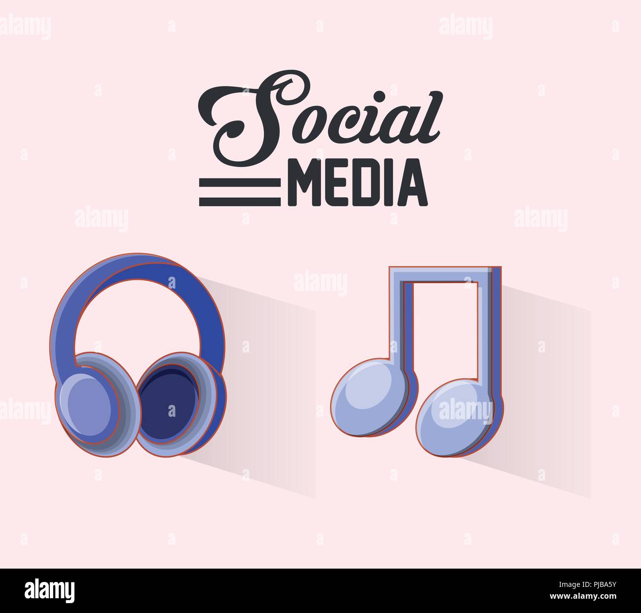 headphones and music note social media vector illustration Stock Vector ...