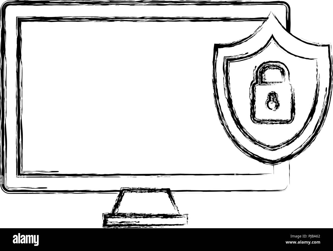 monitor computer with shield padlock vector illustration design Stock ...