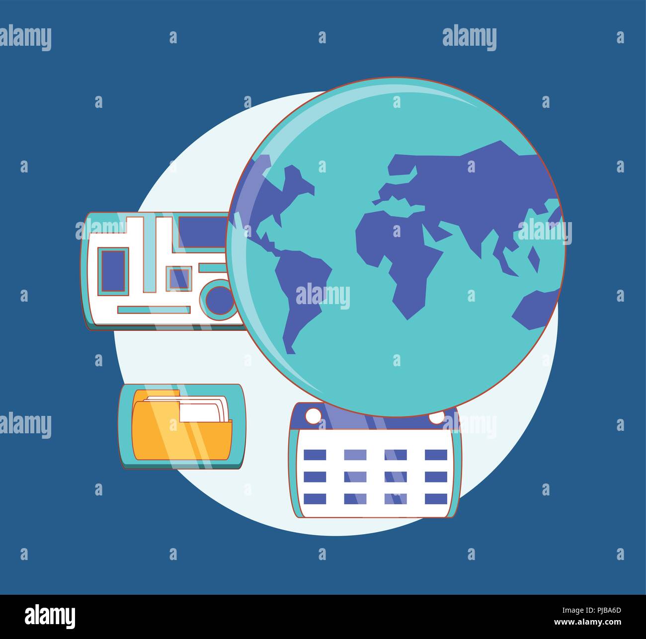 world map calendar folder social media digital vector illustration ...