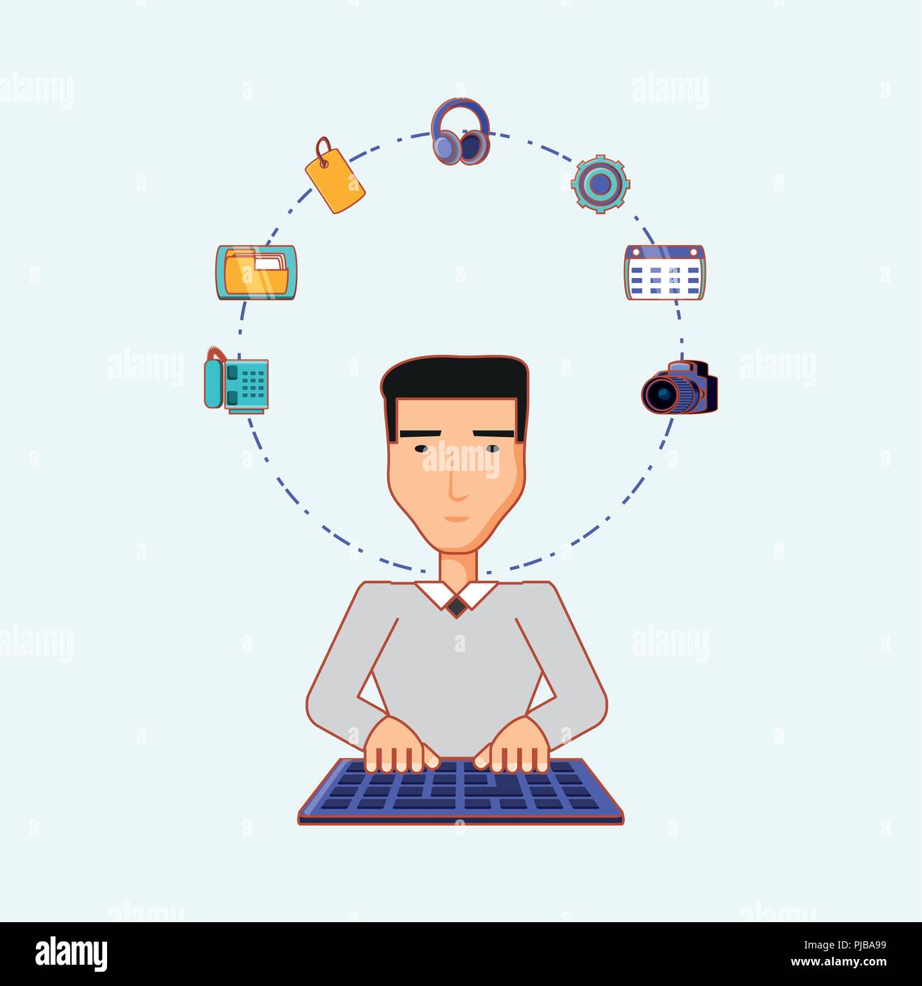 Man Typing In Keyboard Digital Social Media Vector Illustration Stock Vector Image And Art Alamy
