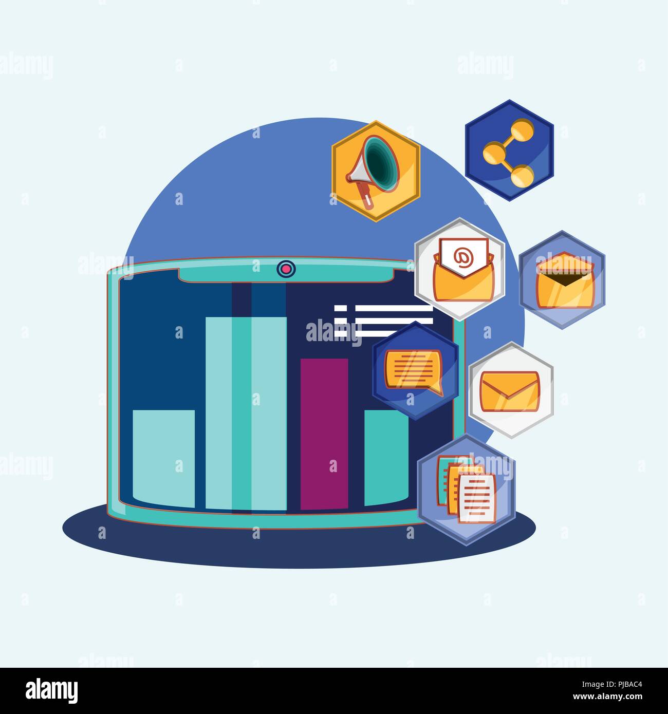 tablet computer business diagram social media vector illustration Stock ...