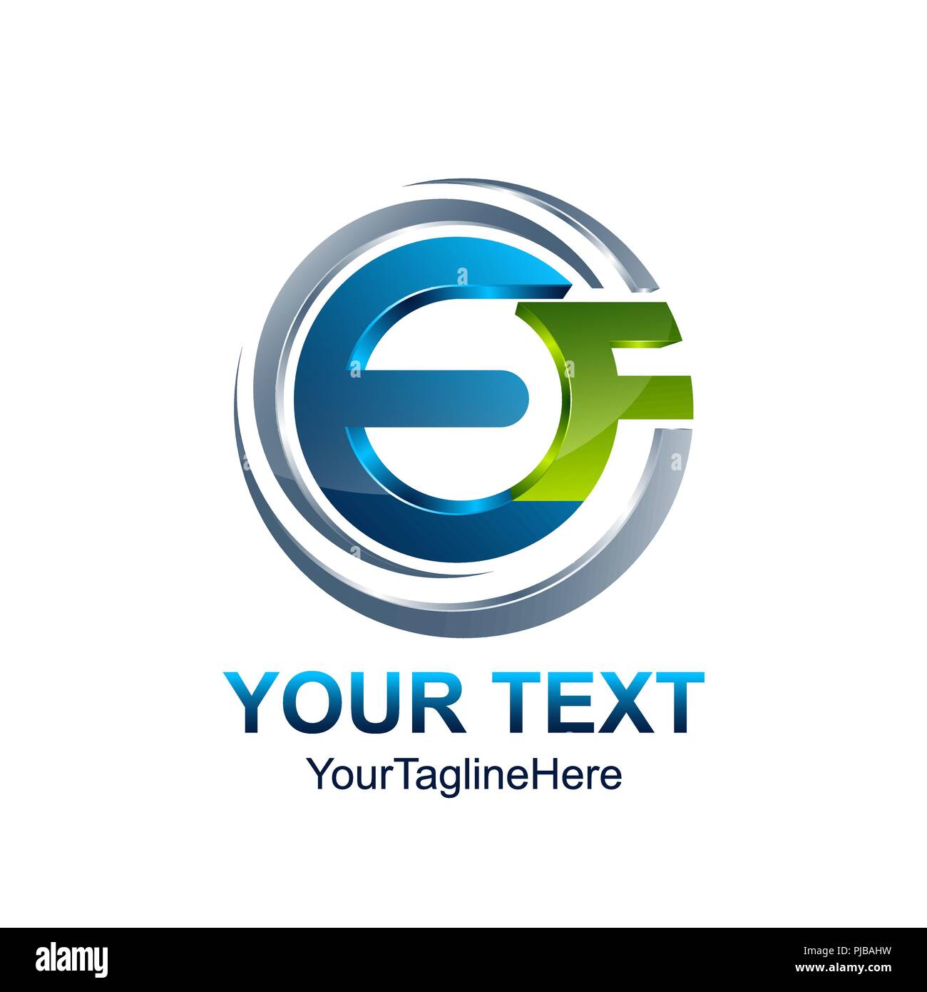Initial letter EF logo template colored blue green circle swoosh design ...
