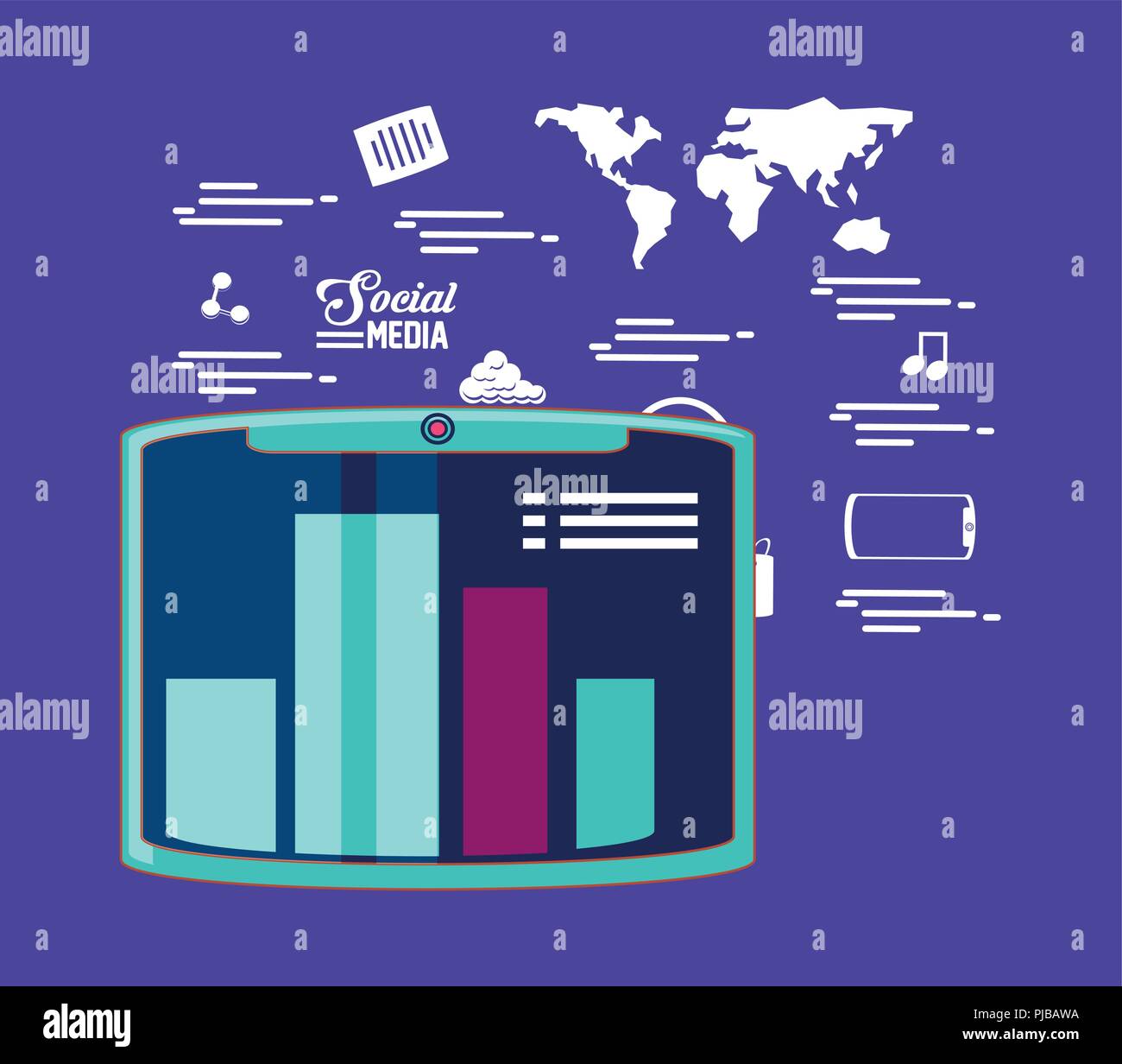 tablet computer statistics graph apps social media vector illustration ...