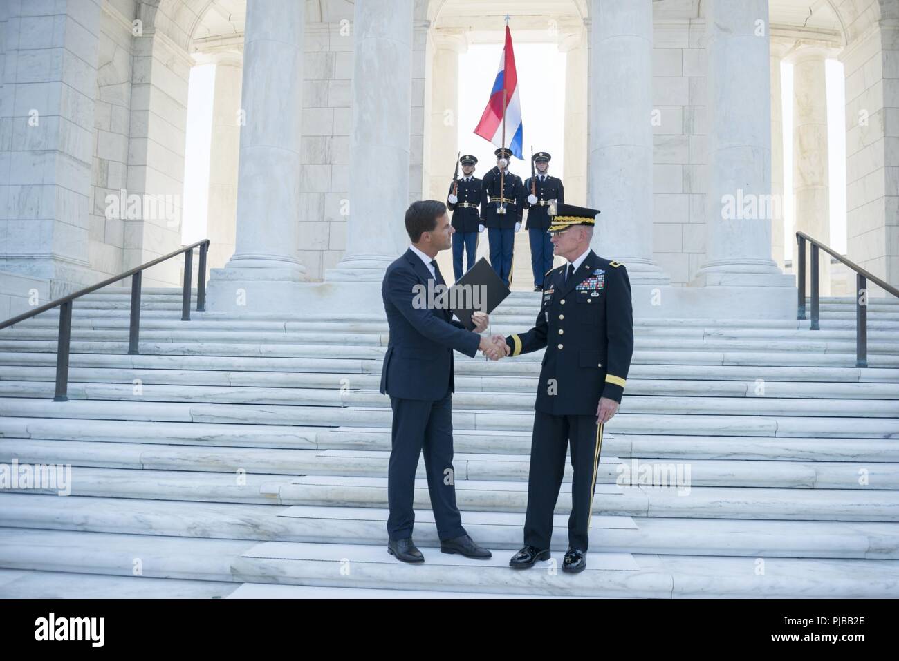 Prime Minister of the Netherlands Mark Rutte (left) receives a ...