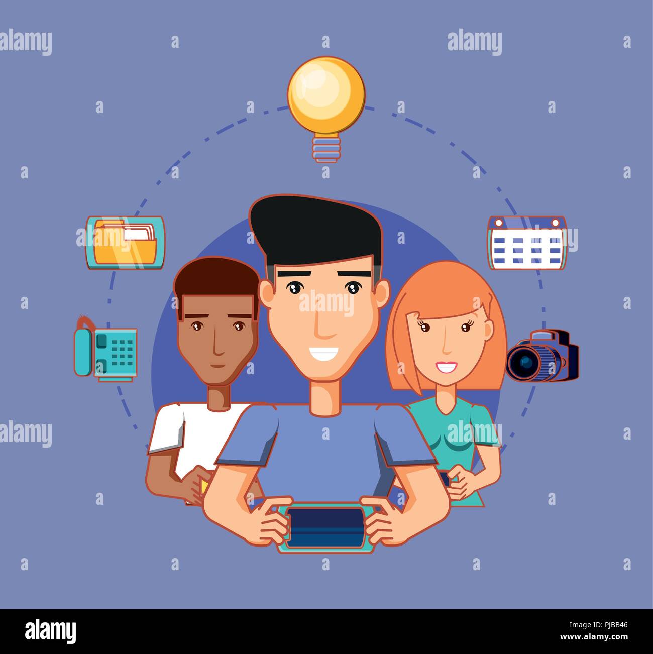 men and woman using mobiles social media network icons vector ...