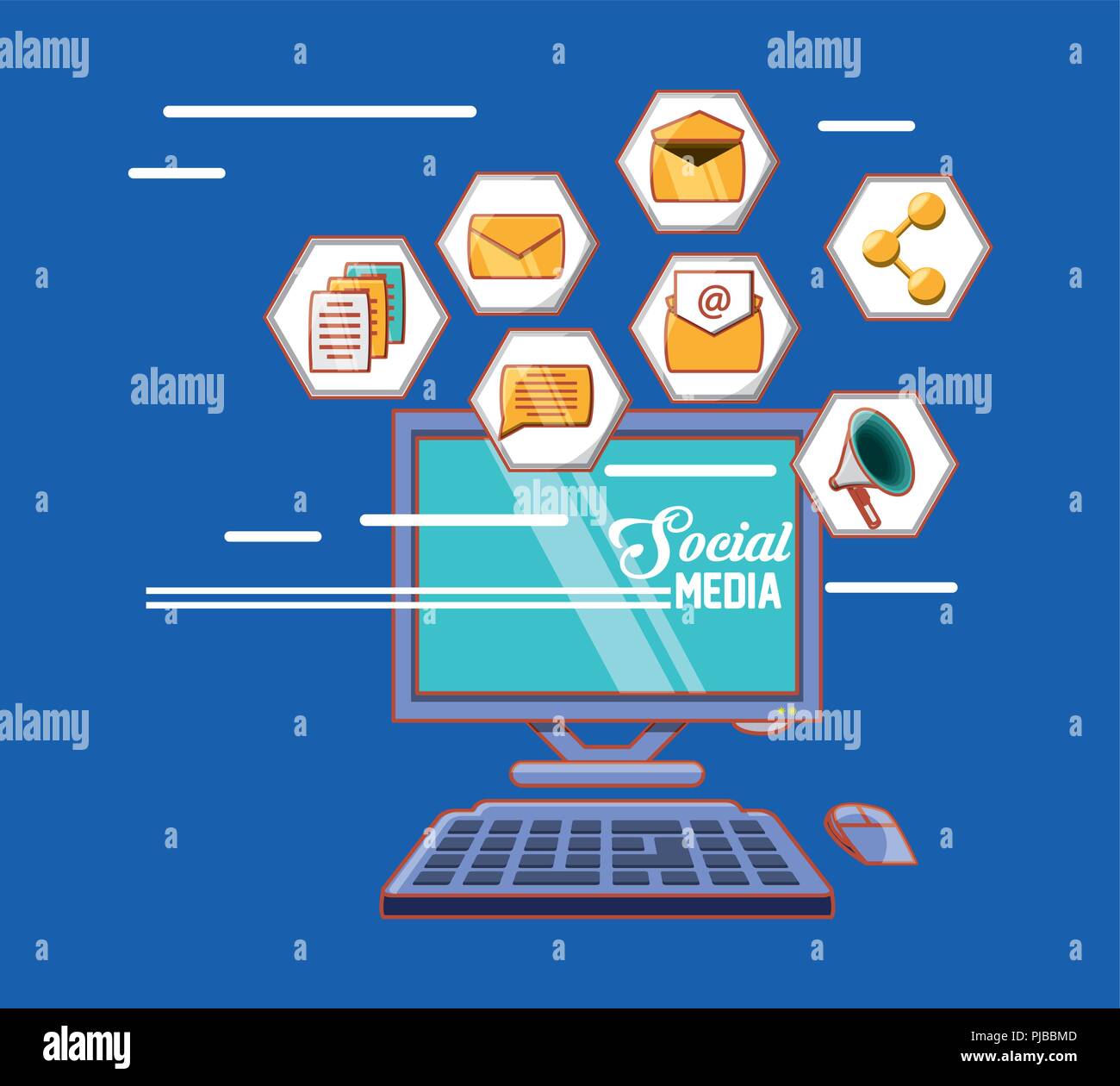 computer and social media shape hexagon icons vector illustration Stock ...